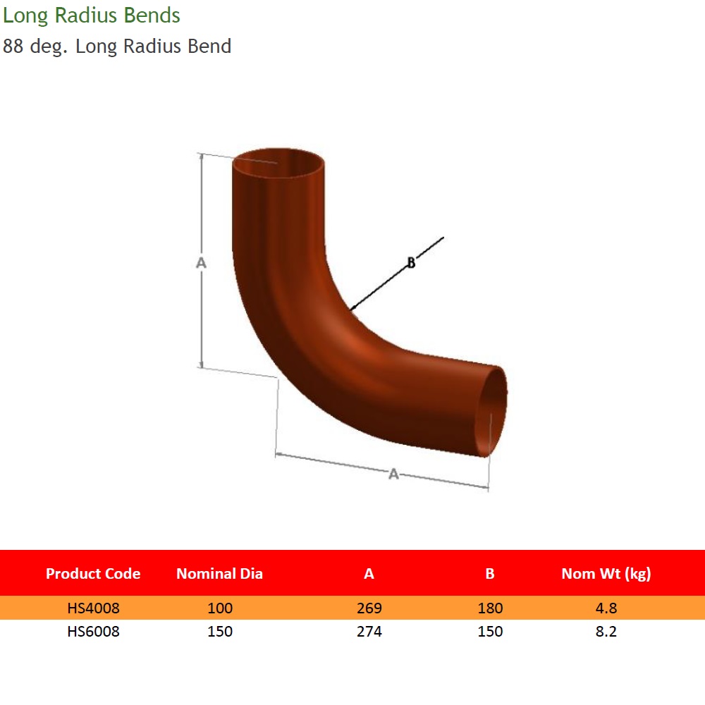 100mm Cast Iron Soil 88 Degree Long Radius Bend