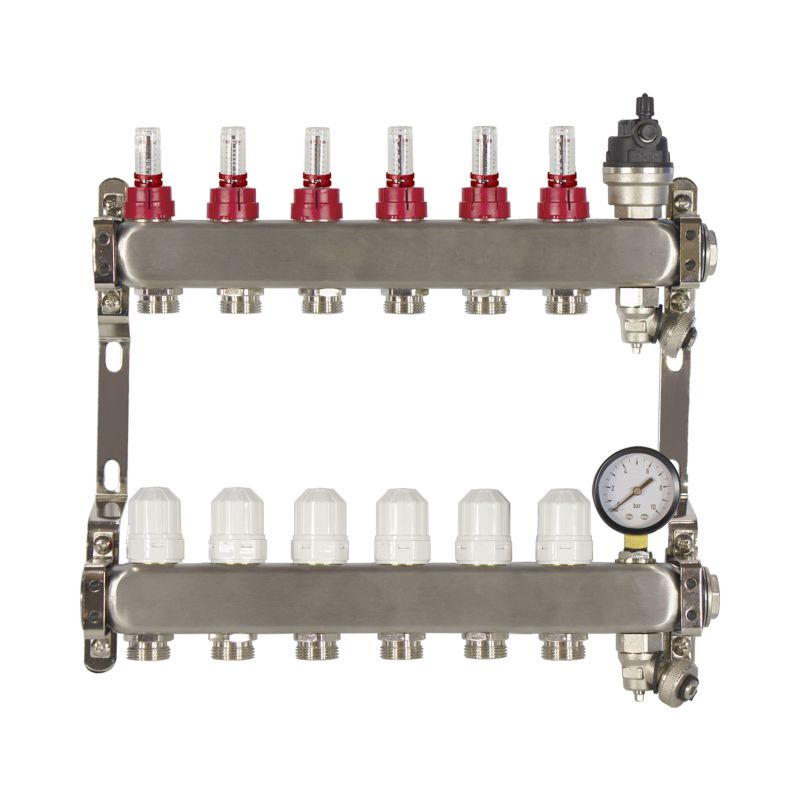 6 Port poly style manifold With Pressure gauge and auto air vent